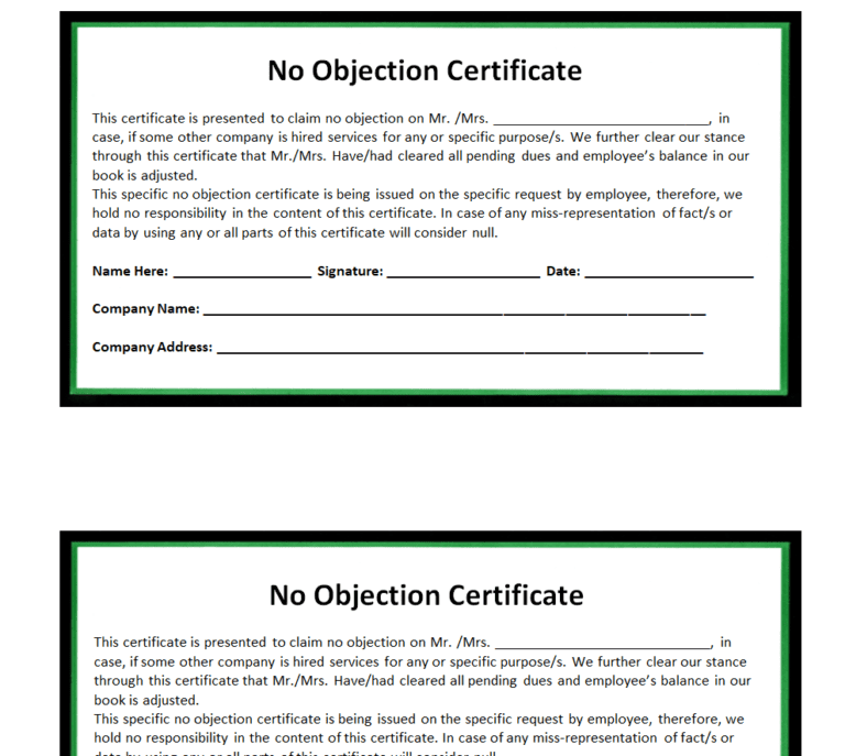 13+ No Objection (NOC) Certificate Formats [WORD, PDF, PPTX] - Word ...